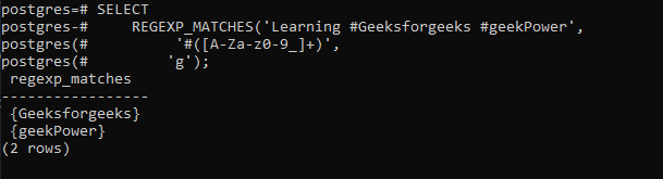 PostgreSQL REGEXP MATCHES 