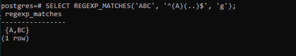 PostgreSQL REGEXP MATCHES 