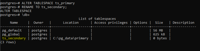PostgreSQL ALTER TABLESPACE 