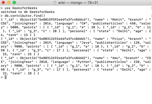 MongoDB min 
