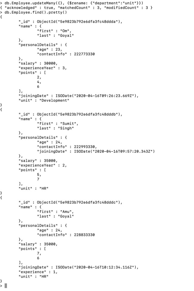 MongoDB rename 