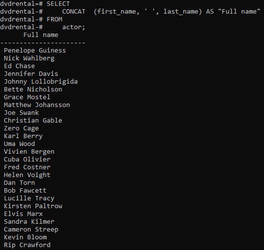 PostgreSQL CONCAT 